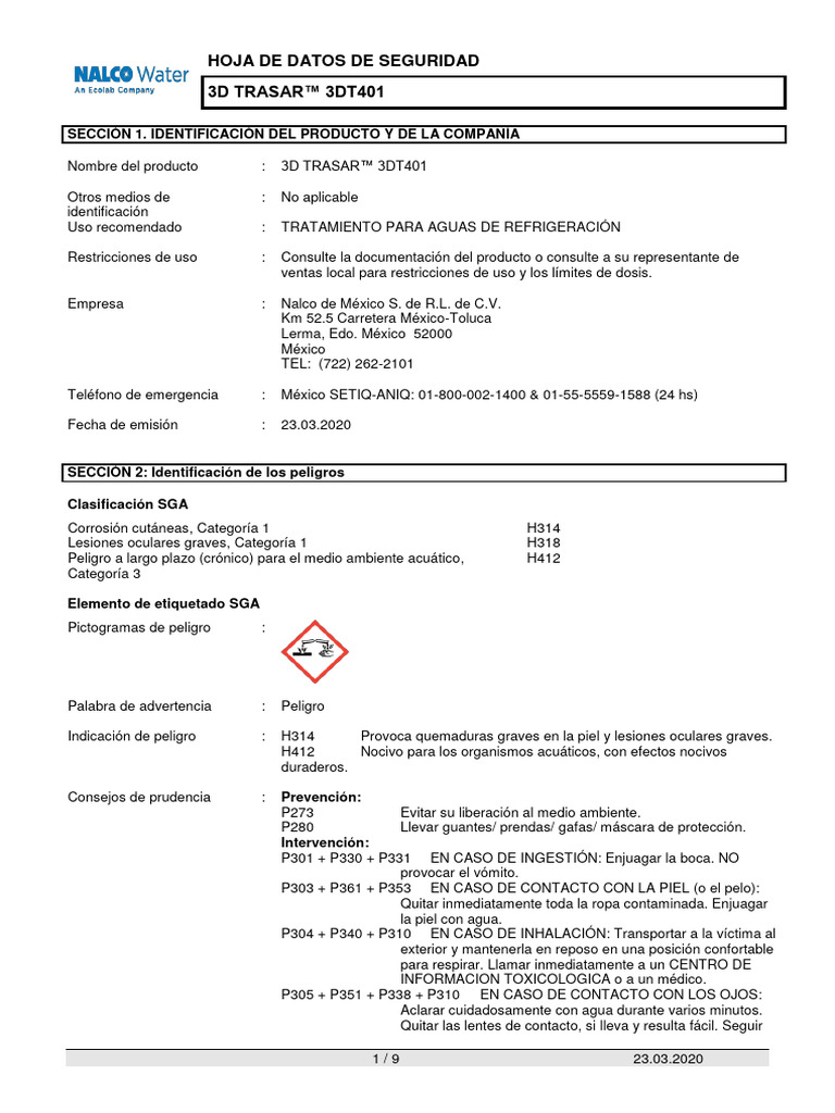 GHS 3dtrasar 401 - Es | PDF | Agua | Quemar