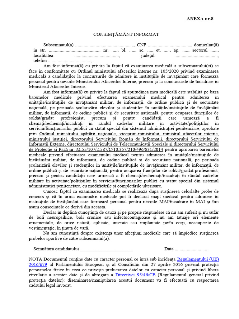 Anexa nr.8 - Consimtamant Informat | PDF