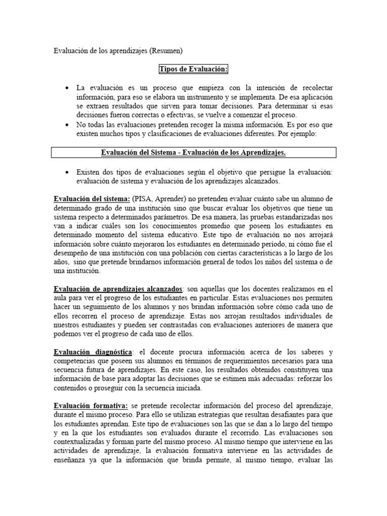 Evaluación de Los Aprendizajes | PDF | Evaluación | Enseñando
