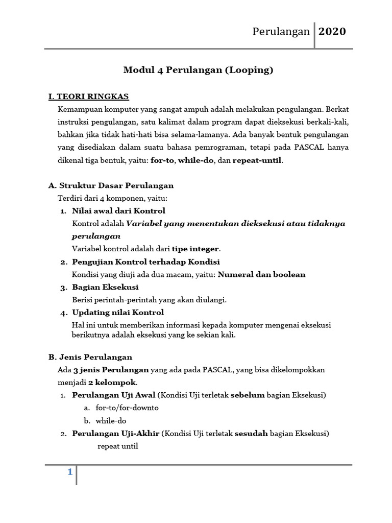 Modul 4 Perulangan | PDF | Metode &amp; Bahan Ajar | Komputer