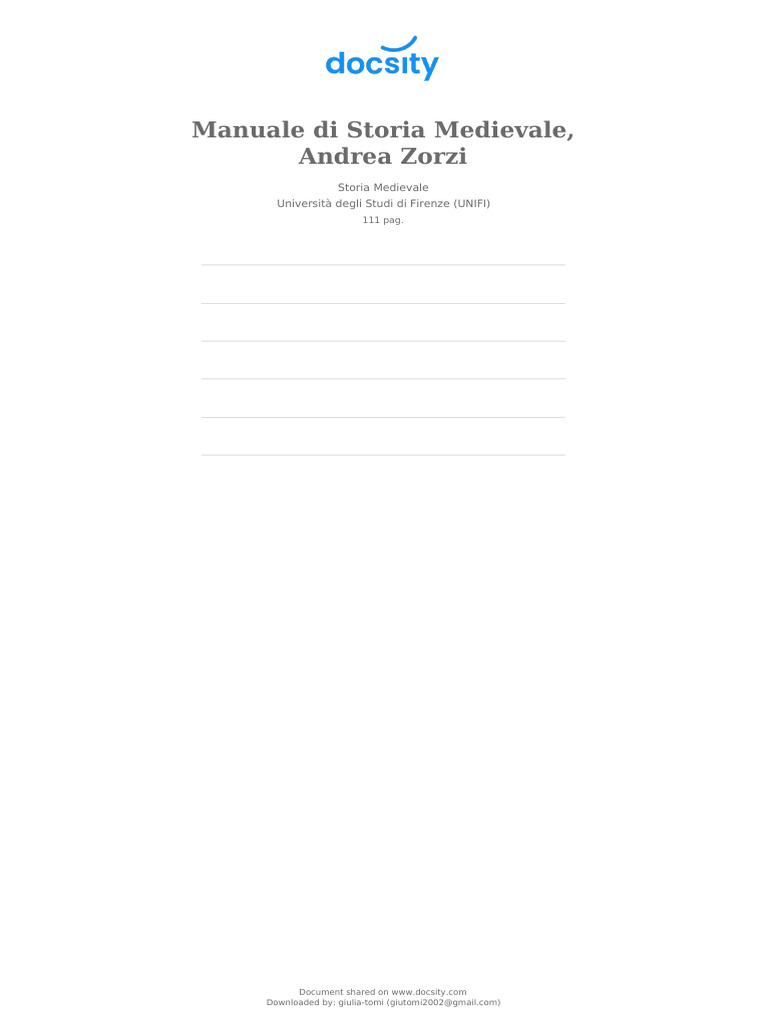 Docsity Manuale Di Storia Medievale Andrea Zorzi 1 | PDF