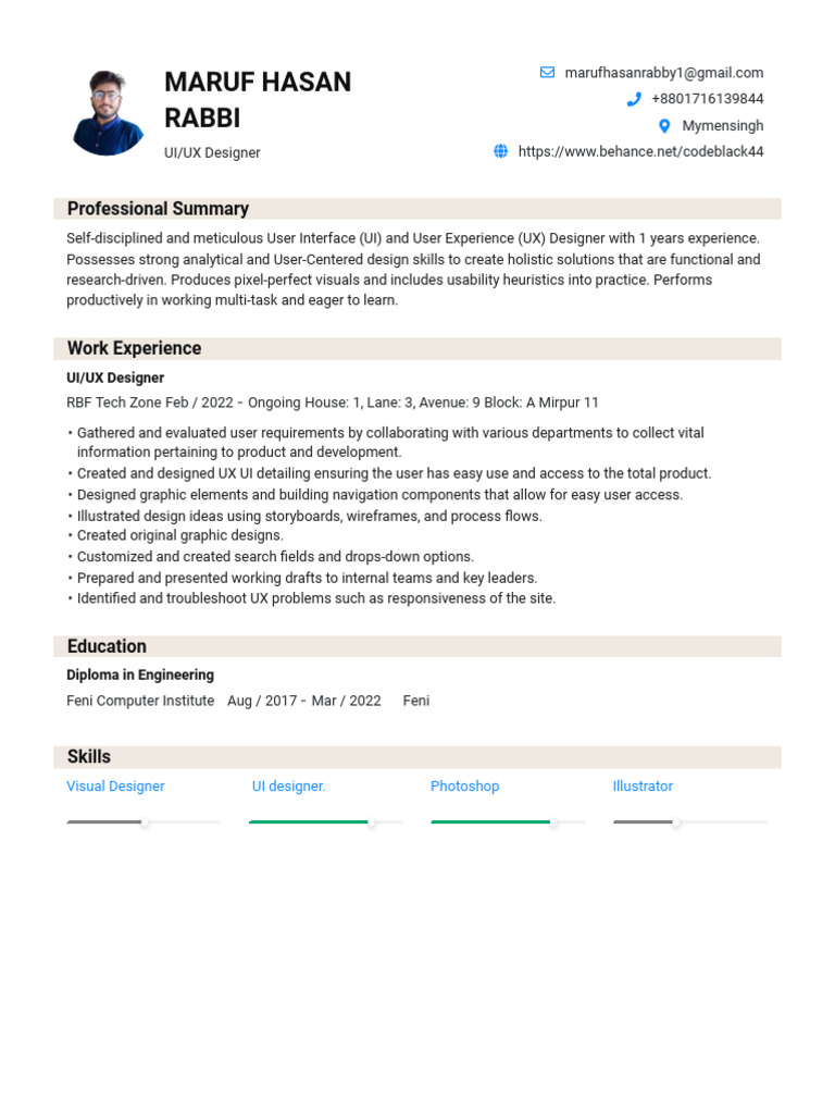 Maruf Hasan Rabbi UIUX Designer Resume 2023 10 18 213200 | PDF