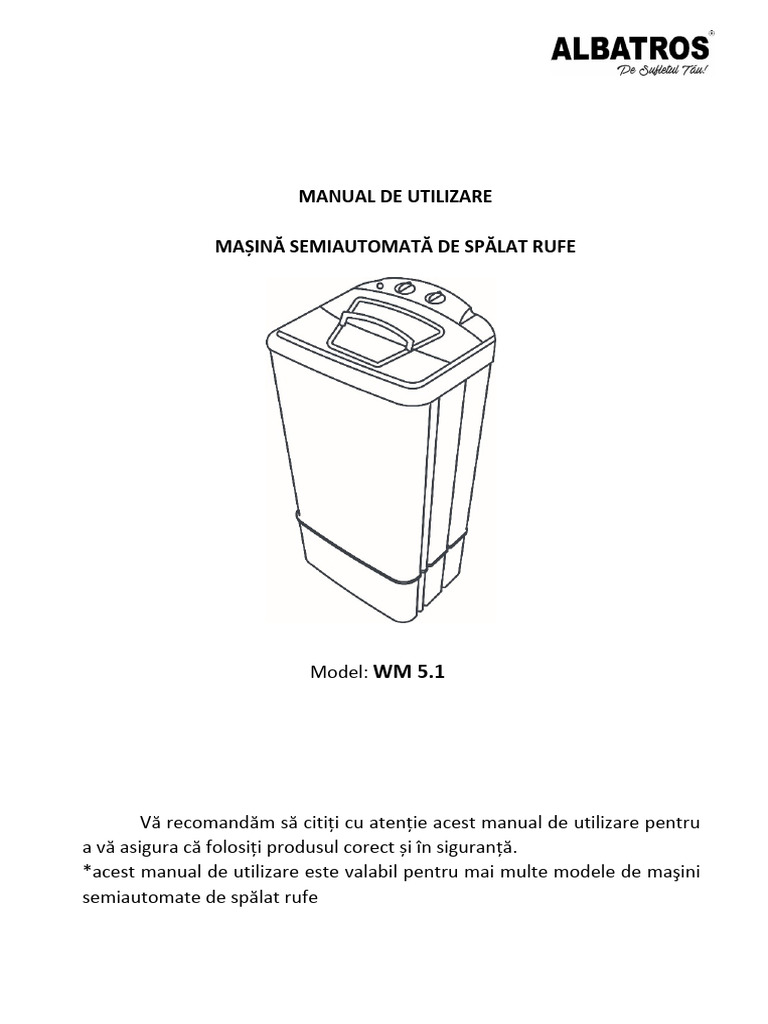 Manual de Utilizare Mașină Semiautomată de Spălat Rufe: Model | PDF