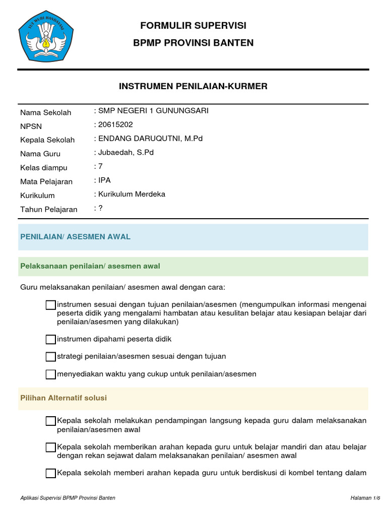 Instrumen Penilaian Kurmer | PDF