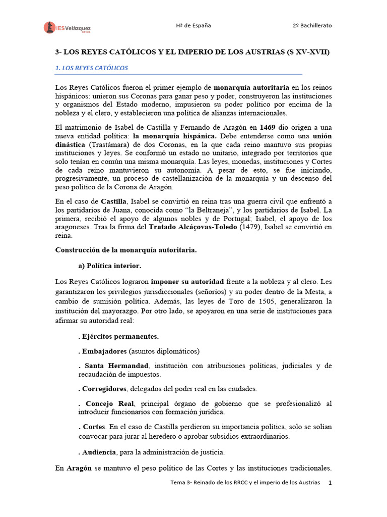 Los Reyes Católicos y El Imperio de Los Austrias | PDF | Imperio español | Cristobal colon
