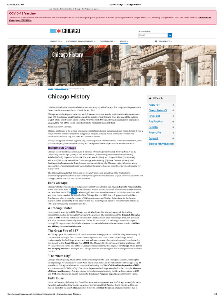Chicago History: From Indigenous Roots to Modern City | PDF