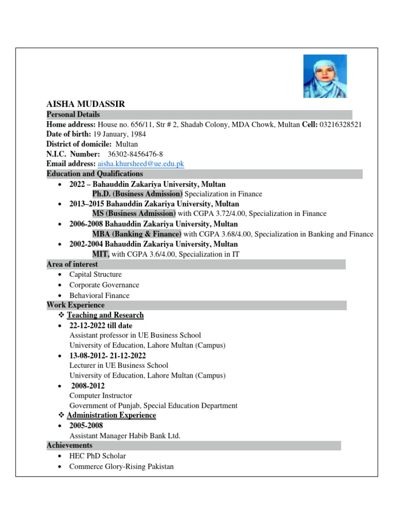 233524816aisha CV | PDF | Economics | Pakistan