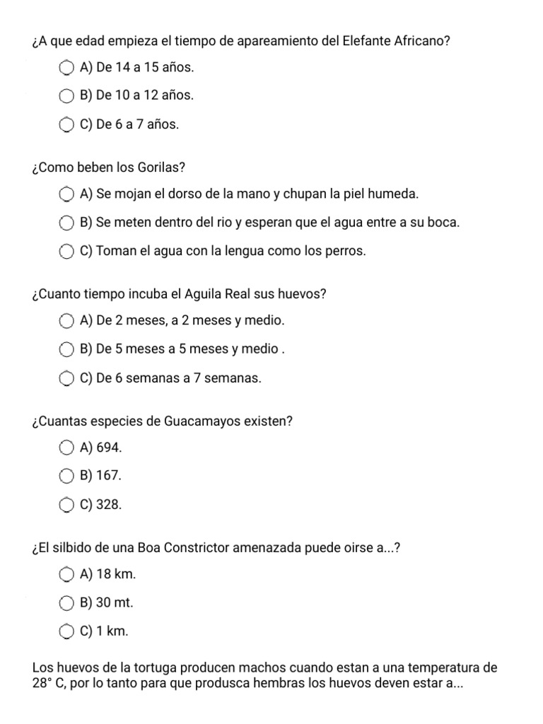 Test de Zoología: Evalúa tu Conocimiento | PDF | Cocina, comidas y vino