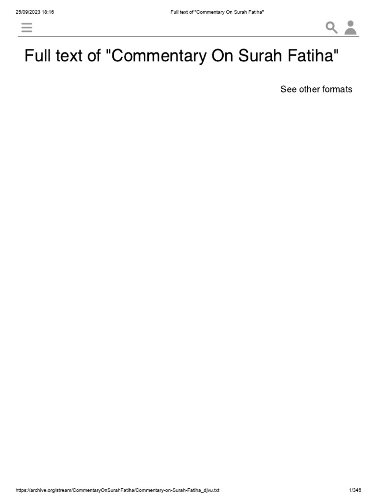 Full Text of - Commentary On Surah Fatiha | PDF