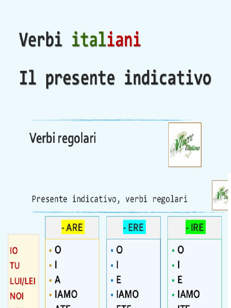 Presente Indicativo Verbi Regolari | PDF