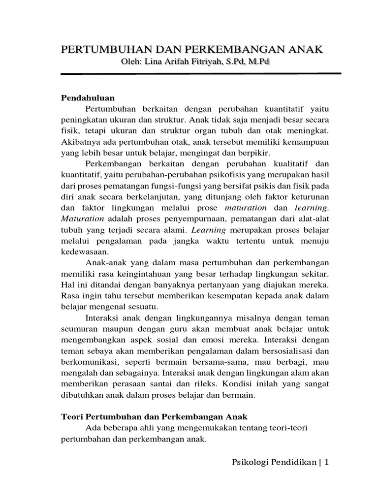 Pertumbuhan Dan Perkembangan Anak | PDF | Kesehatan Holistik