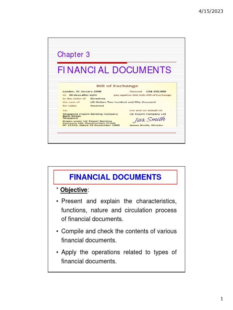 Chapter 3 - Financial Documents | PDF | Cheque | Negotiable Instrument