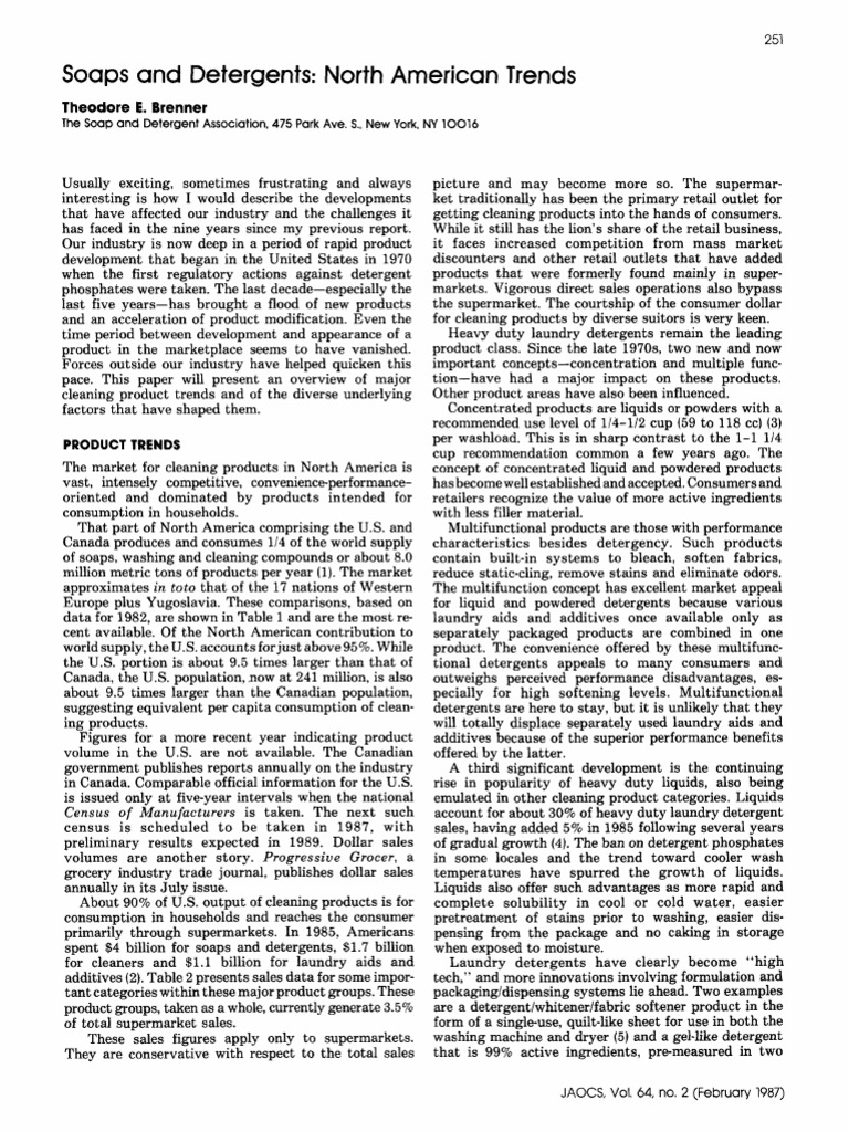 Soaps and Detergents: North American Trends | PDF | Detergent | Surfactant