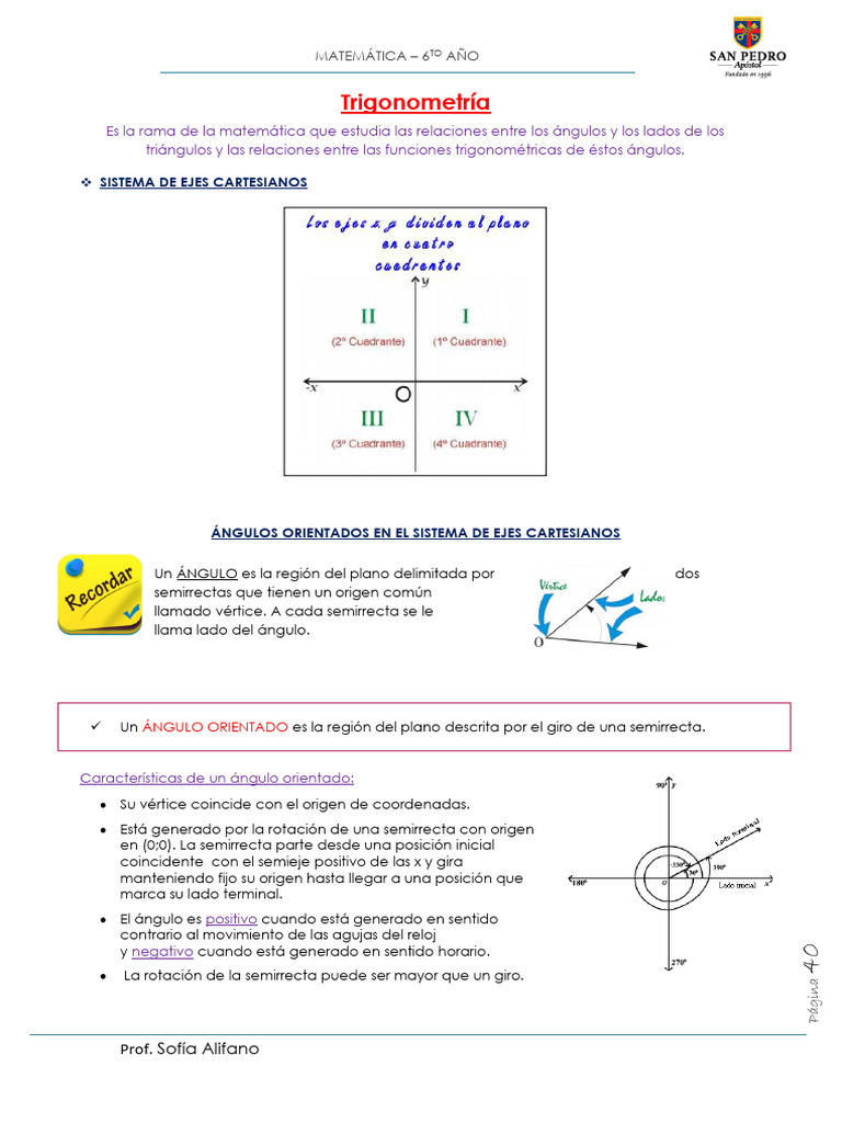 Trigonometría. Ángulos, Triángulos Rectángulos y Oblicuángulos. | PDF ...
