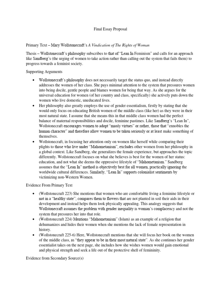 Abdalla, Esraa ENGL-1004 Essay Proposal | PDF | A Vindication Of The Rights Of Woman ...