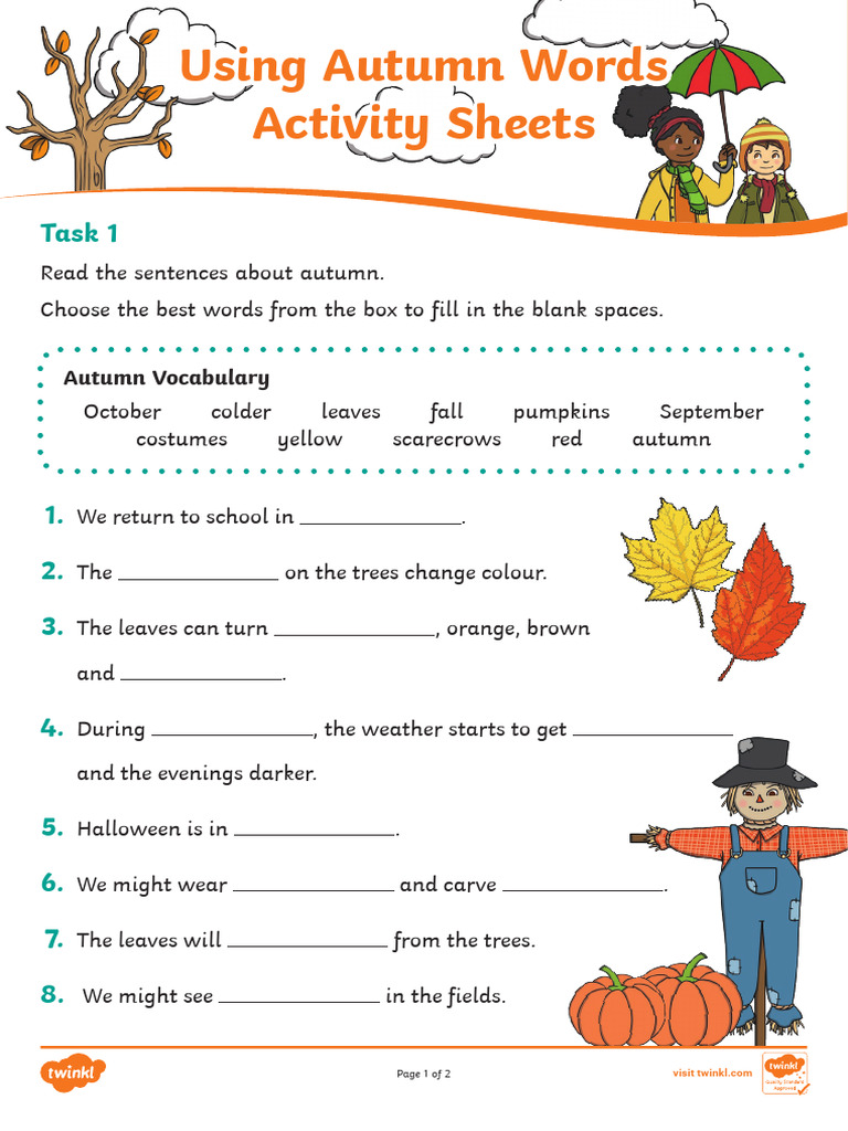 Using Autumn Words Activity Sheets Activity Sheets | PDF