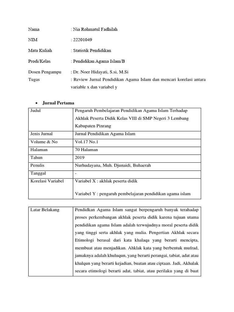 (Statistik) Review Jurnal, Nia PAI (B) | PDF | Karier & Perkembangan | Kesehatan Holistik