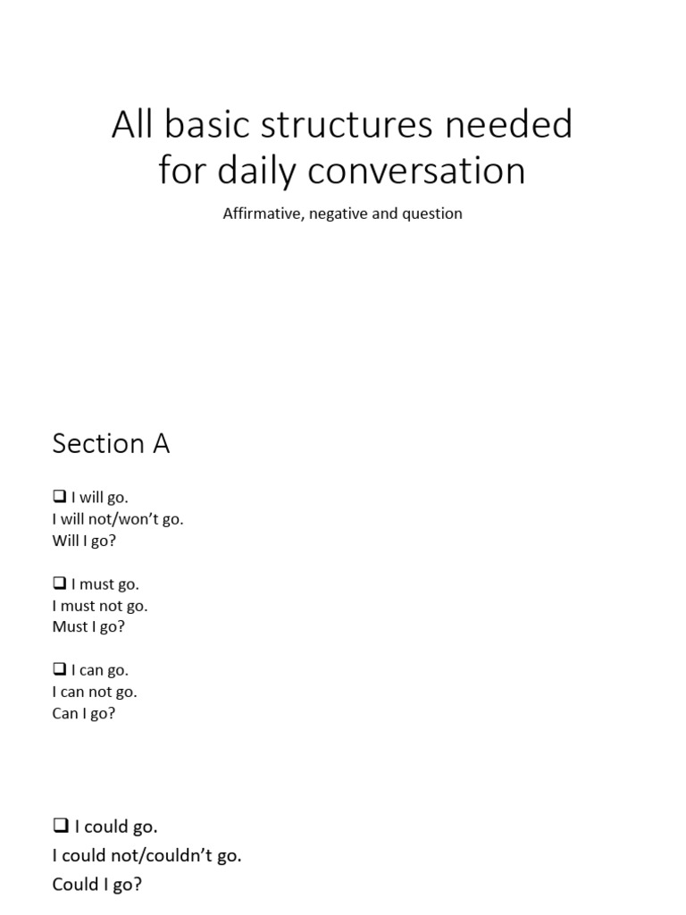 All Basic Structures Needed For Daily Conversation | PDF