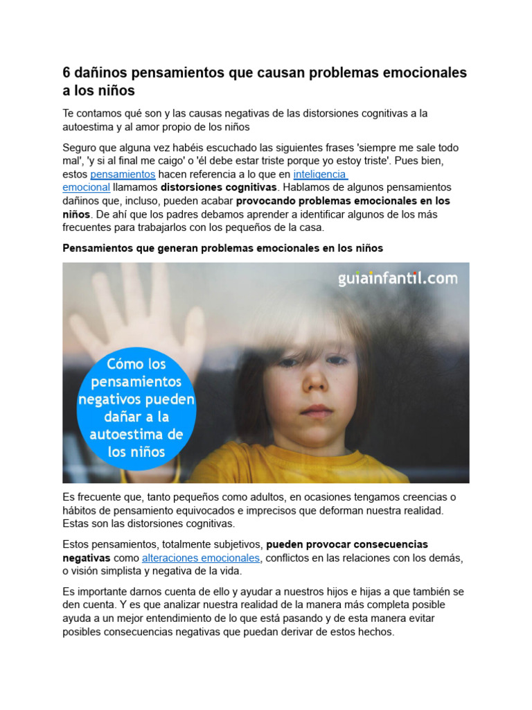 6 Dañinos Pensamientos Que Causan Problemas Emocionales A Los Niños ... 6 Dañinos Pensamientos Que Causan Problemas Emocionales A Los Niños ...