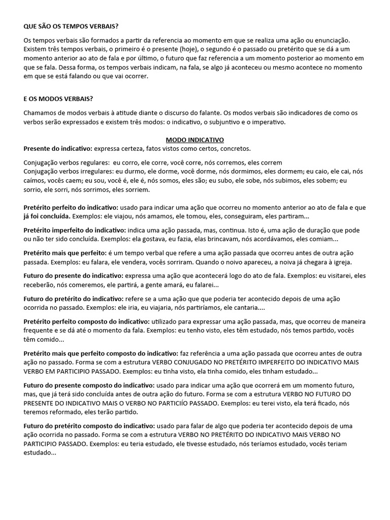 Tempos e Modos Verbais em Português | PDF