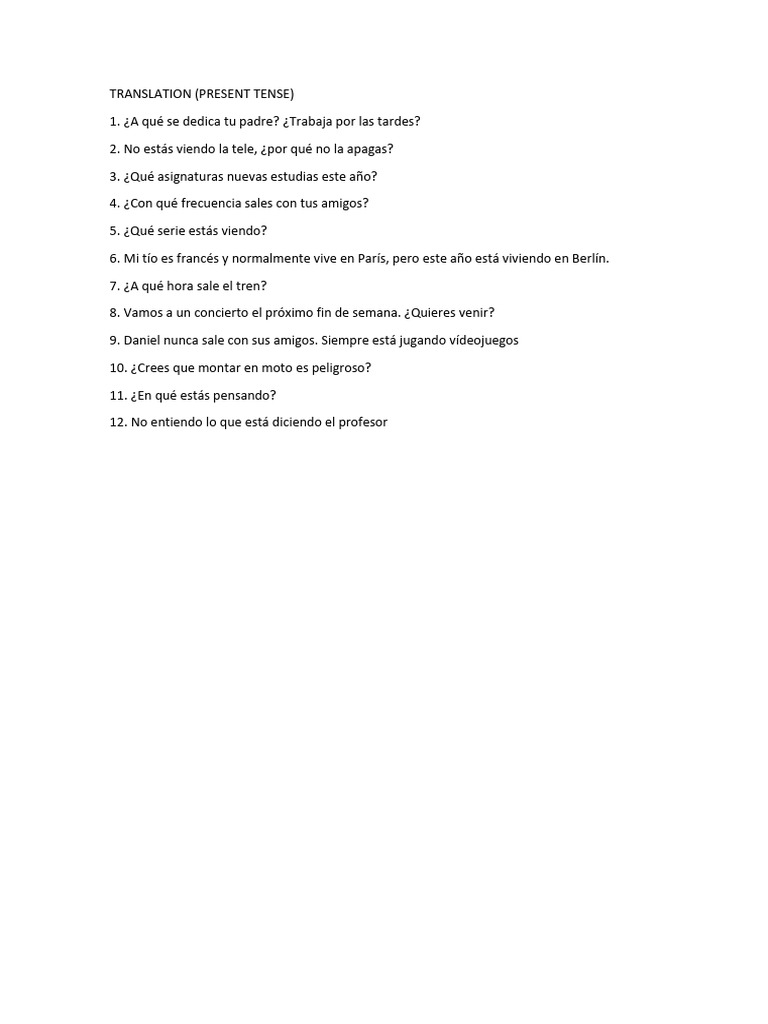 TRANSLATION - Present Tenses | PDF