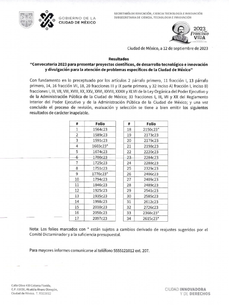 Anexo Subsecti-026-Sol Pub Resultados Conv Proyectos 2023 - 0001 | PDF