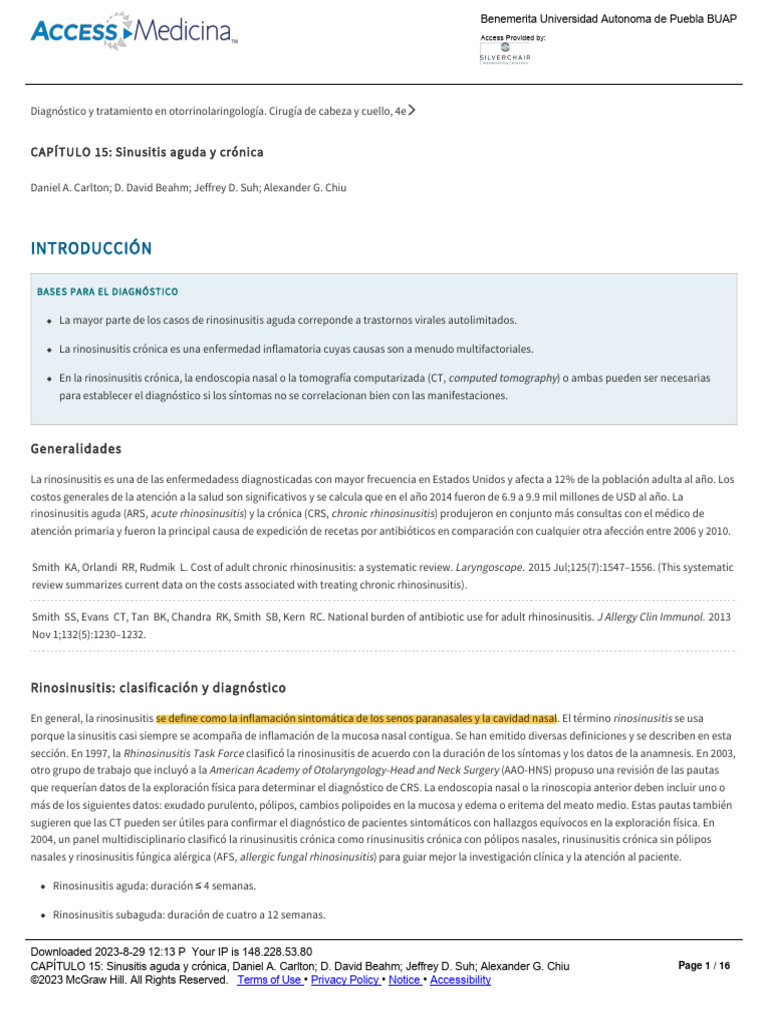 CAPÍTULO 15 - Sinusitis Aguda y Crónica | PDF