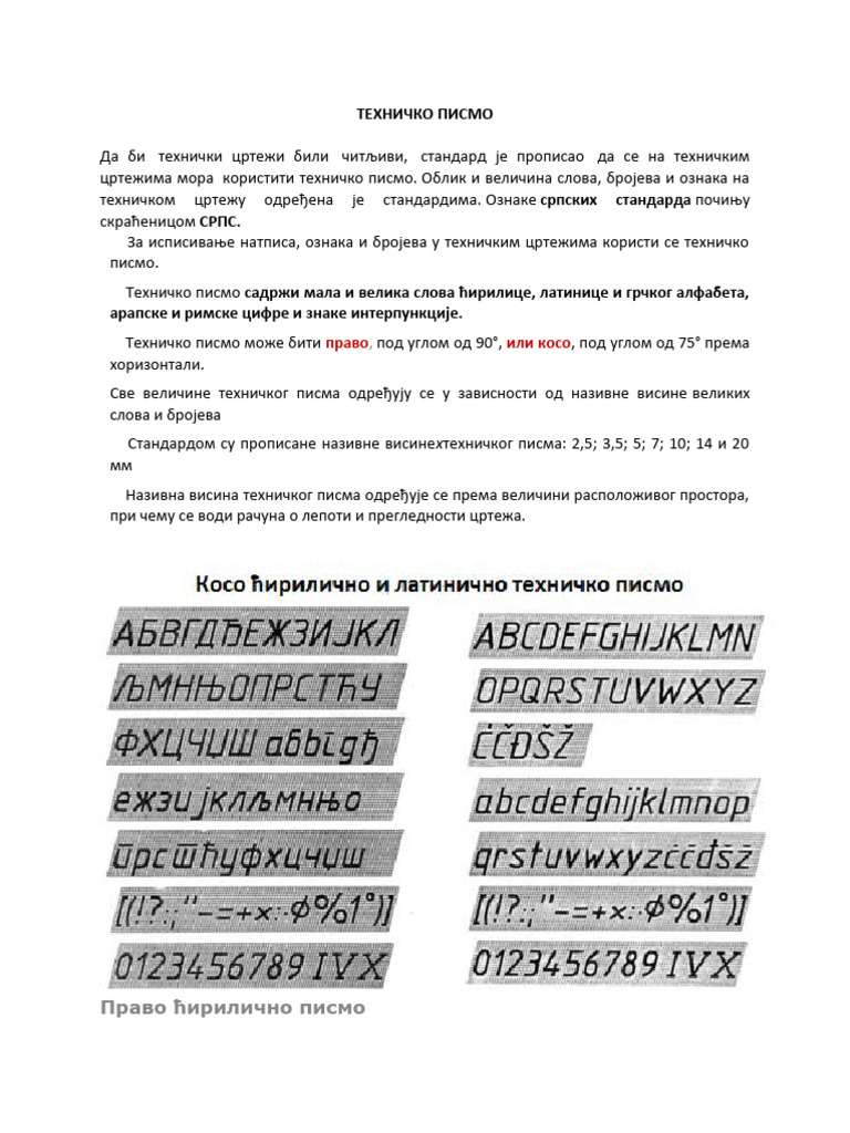 Tehnicko Pismo - Podsetnik | PDF
