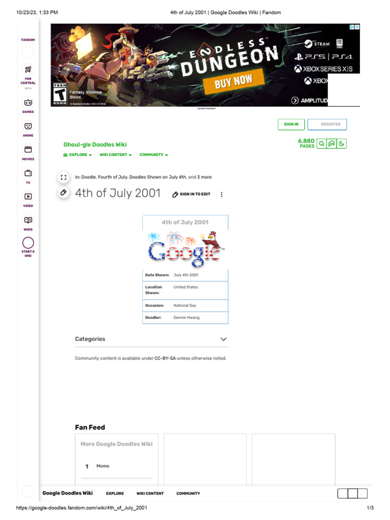 4th of July 2001 - Google Doodles Wiki - Fandom | PDF | Games & Activities