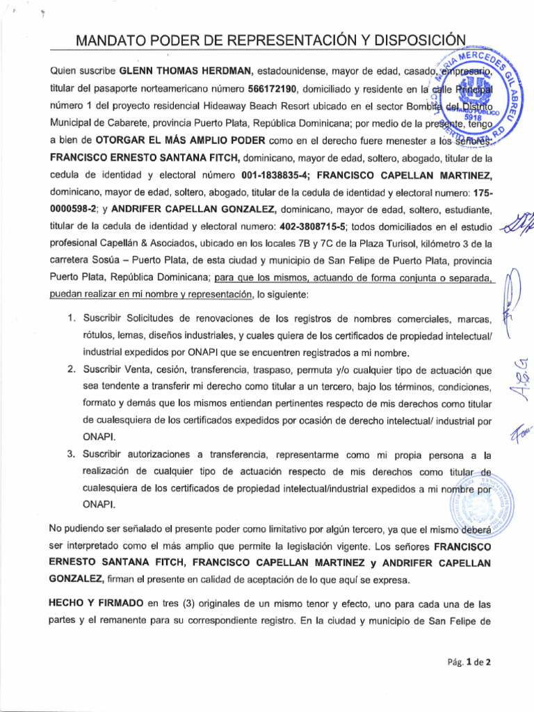 Mandato Poder de Representacio y Disposicion - 0001 | PDF | República Dominicana