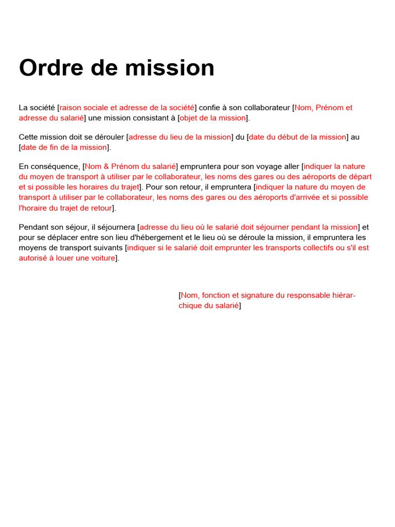 Modèle d'ordre de mission détaillé | PDF | Droit