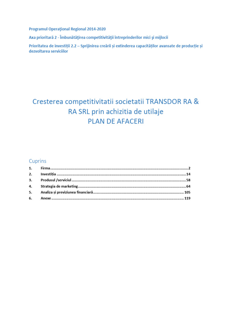 Plan de Afaceri Constructii | PDF