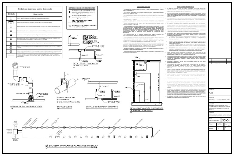 SCI-04 - Sistemas Contra Incendio - Esquema Alarma, notas y detalles | PDF | Tubería (transporte ...