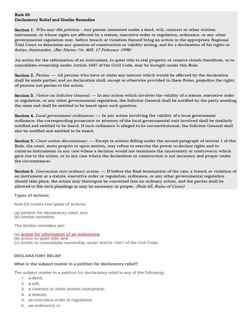Rule 63: Declaratory Relief Guidelines | PDF | Politics | Law