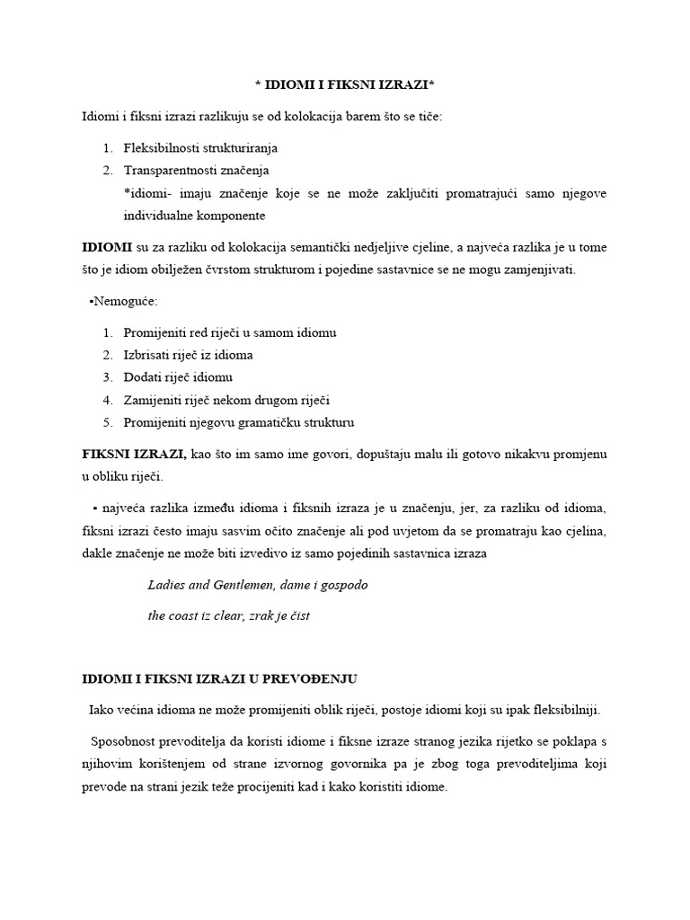Idiomi I Fiksni Izrazi | PDF