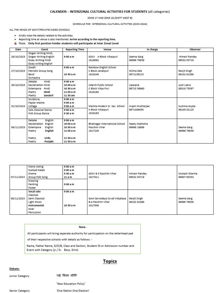 CALENDER Interzonal Students | PDF