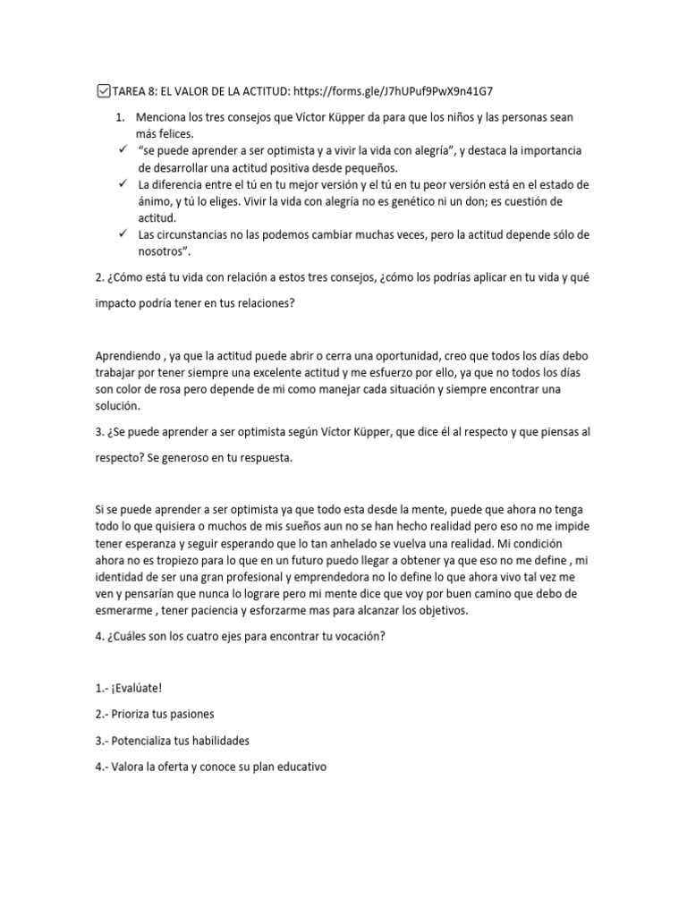 Tarea 8 El Valor de La Actitud | PDF | Ciencias del comportamiento | Conceptos psicologicos