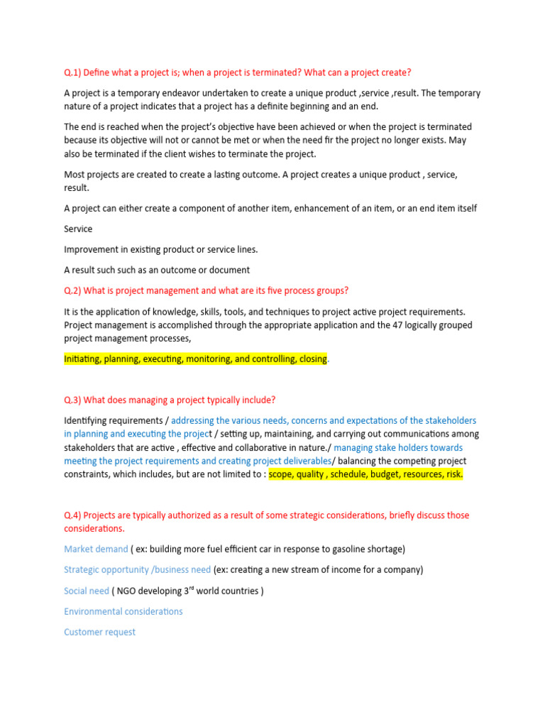 Lecture 1 review questions, | PDF | Project Management | Economies