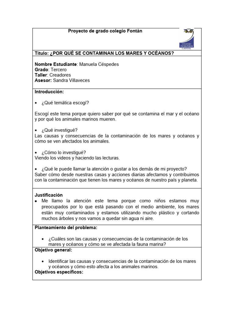 Formato de Proyecto Final | PDF | Contaminación | Mar