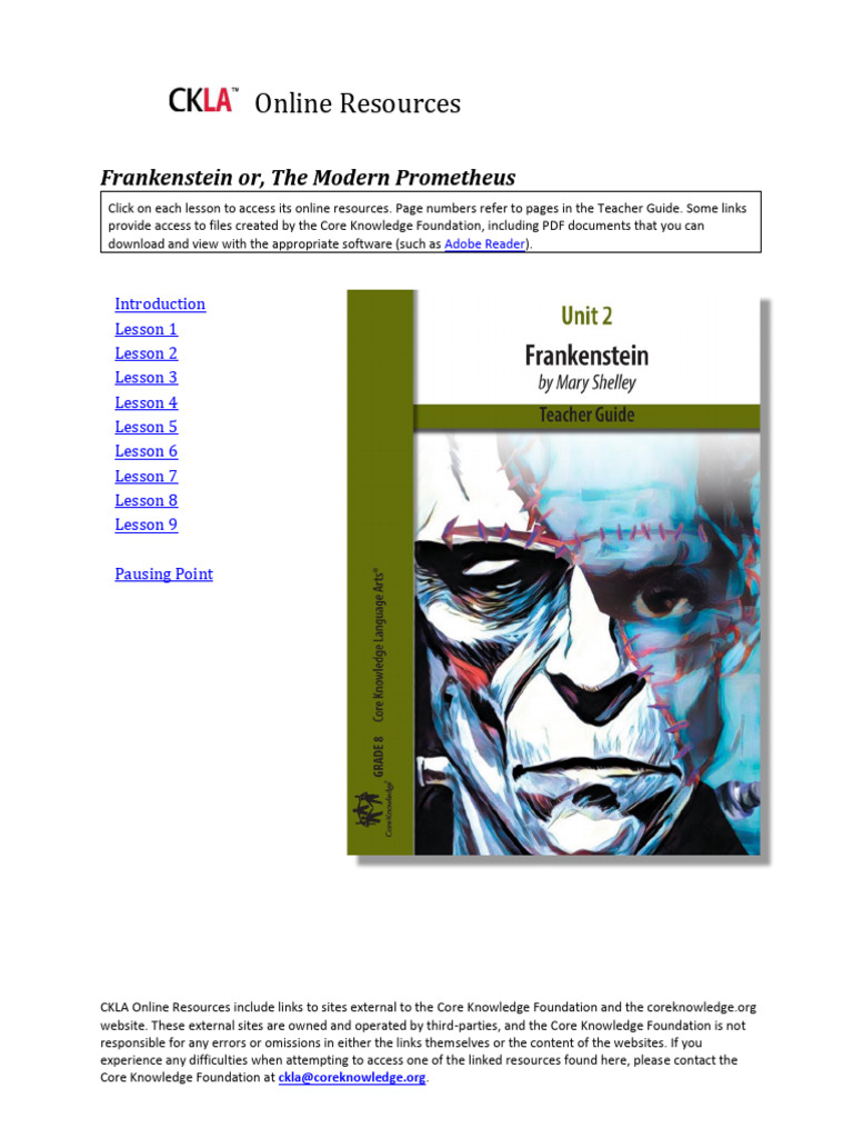 CKLA G8 U2 TG Online Resources Final | PDF | Frankenstein | Mary Shelley