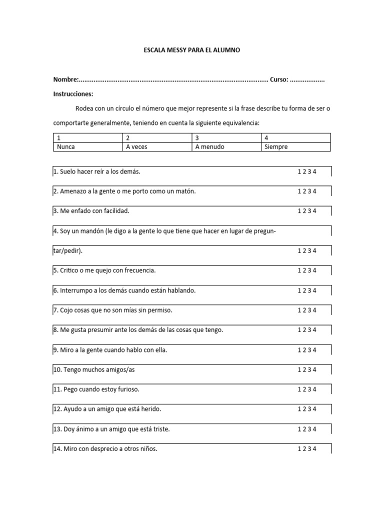 Escala Messy para El Alumno | PDF