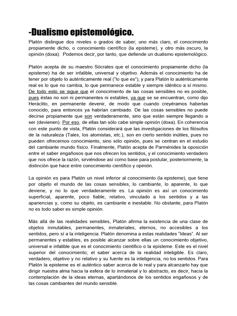 Dualismo Epistemológico | PDF | Platón | Conocimiento