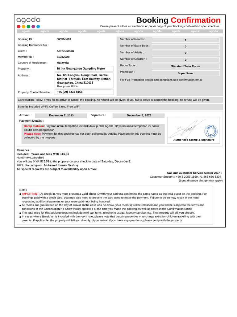 Agoda Booking Payment Instructions | PDF | Payments