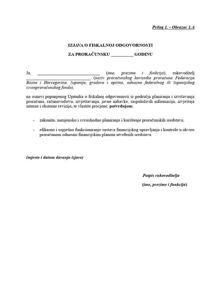 Obrasci Izjave o Fiskalnoj Odgovornosti | PDF