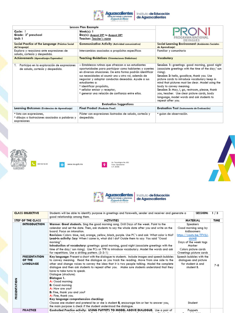 Lesson Plan Example 3RD Preschool | PDF