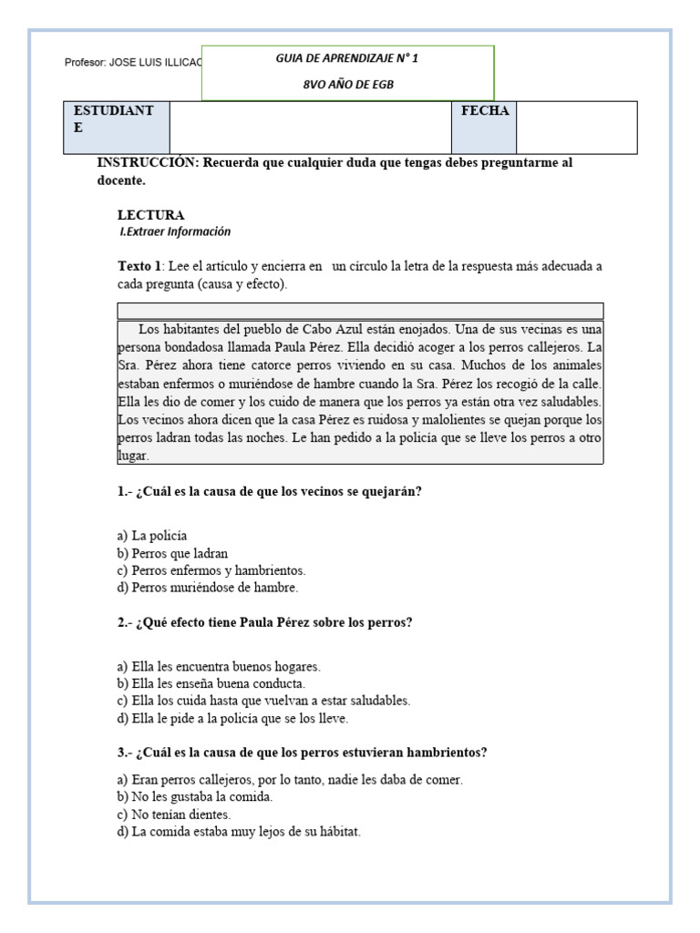 Taller de Comprensión Lectora 8° Grado | PDF | Seda