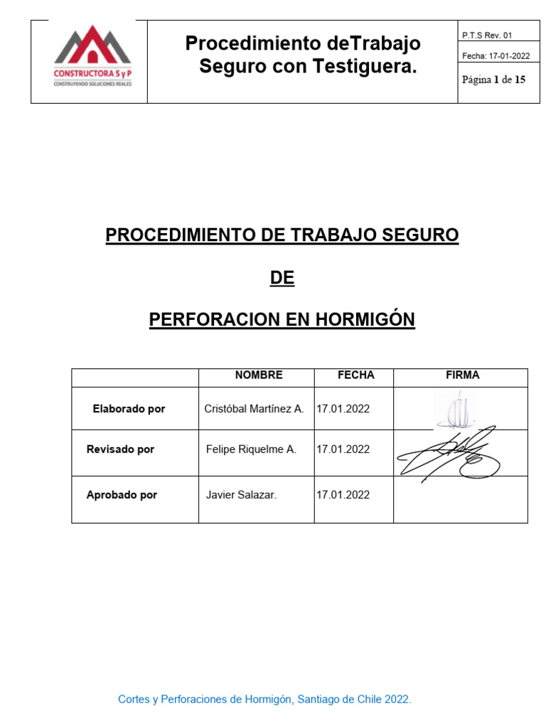 1-Procedimiento de Trabajo Seguro de Perforacion Con Testiguera | PDF ... 1-Procedimiento de Trabajo Seguro de Perforacion Con Testiguera | PDF ...