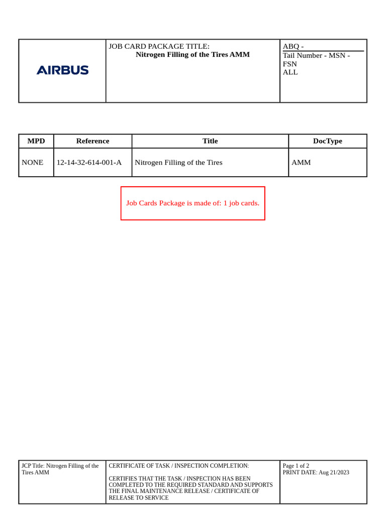Nitrogen Filling of The Tires AMM | PDF | Tire | Landing Gear
