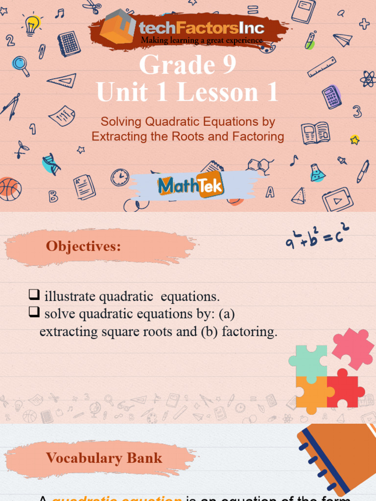 EM9 U1 Lesson 1 PPT | PDF | Equations | Quadratic Equation