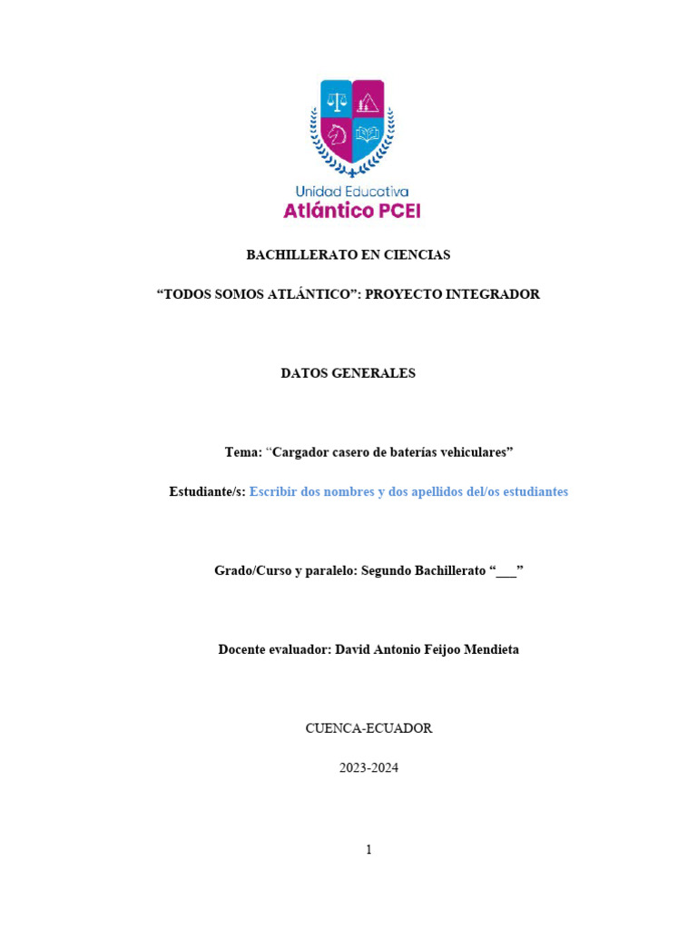 Formato Proyecto Integrador 2bach | PDF | Aprendizaje en base a proyectos | Aprendizaje